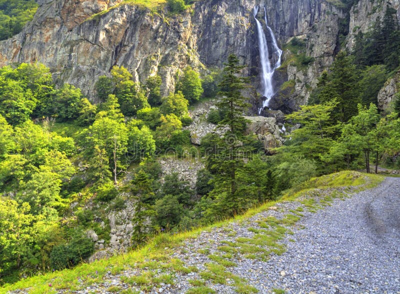 Landscape with Waterfall in the Mountain Stock Photo - Image of green ...