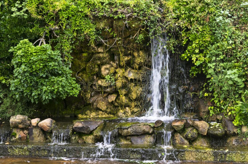 Landscape Waterfall Overgrown with Plants Stock Photo - Image of fall ...