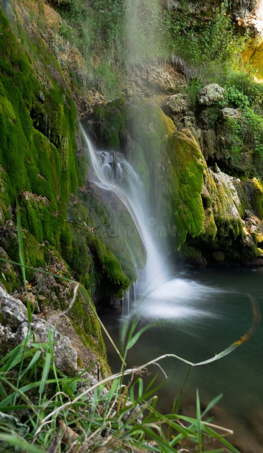 Landscape with Waterfall in Sunny Day. High Angle Stock Photo - Image ...