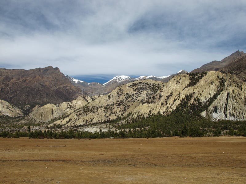 Landscape of Manang District on the Way Annapurna Circuit Stock Photo ...