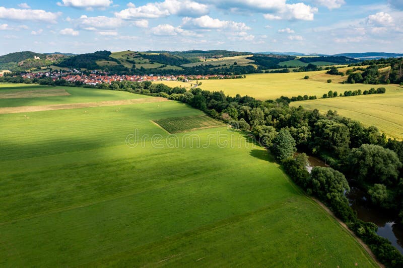 Landscape of the Werra Valley with the Werra River and Agriculture ...
