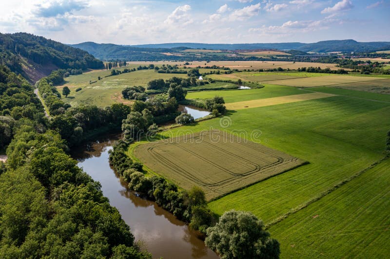 Landscape of the Werra Valley with the Werra River and Agriculture ...