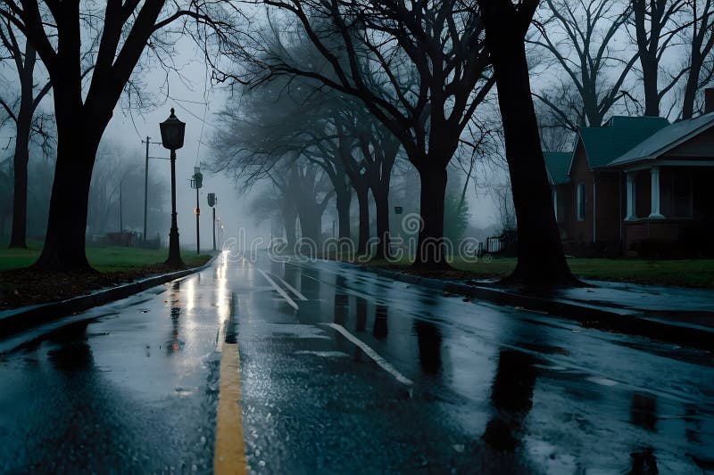 A Landscape of a Wet Road on a Rainy Day Stock Image - Image of forest ...