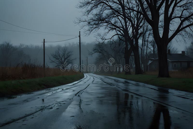 A Landscape of a Wet Road on a Rainy Day Stock Image - Image of ...
