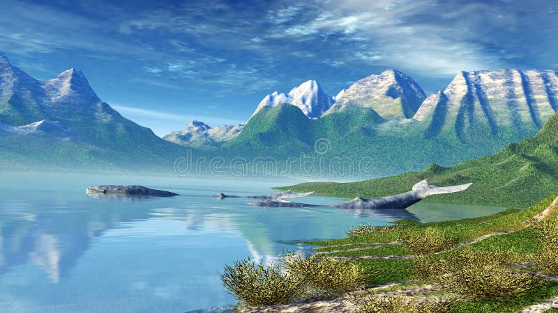 Landscape with Whales stock illustration. Illustration of whale - 43665835