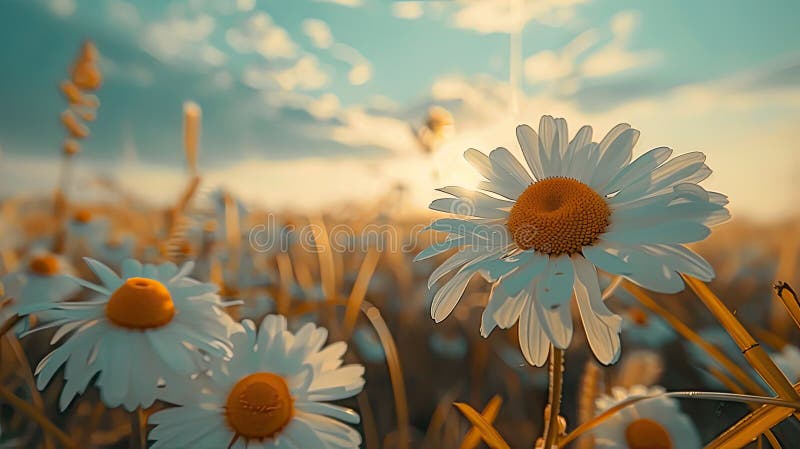 The Landscape of White Daisy Blooms in a Field Stock Image - Image of ...