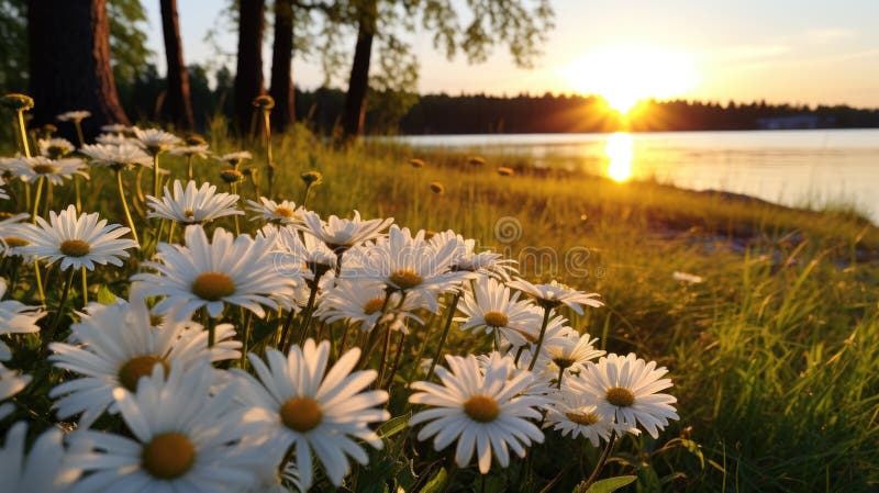 The Landscape of White Daisy Blooms in a Field Stock Image - Image of ...