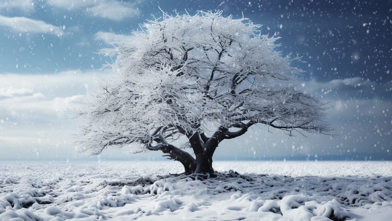 Landscape with White Tree and Falling White Snow Stock Footage - Video ...