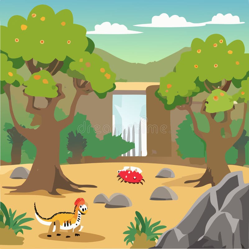 Landscape with Wild Animals and Waterfall. Vector Illustration in Flat ...