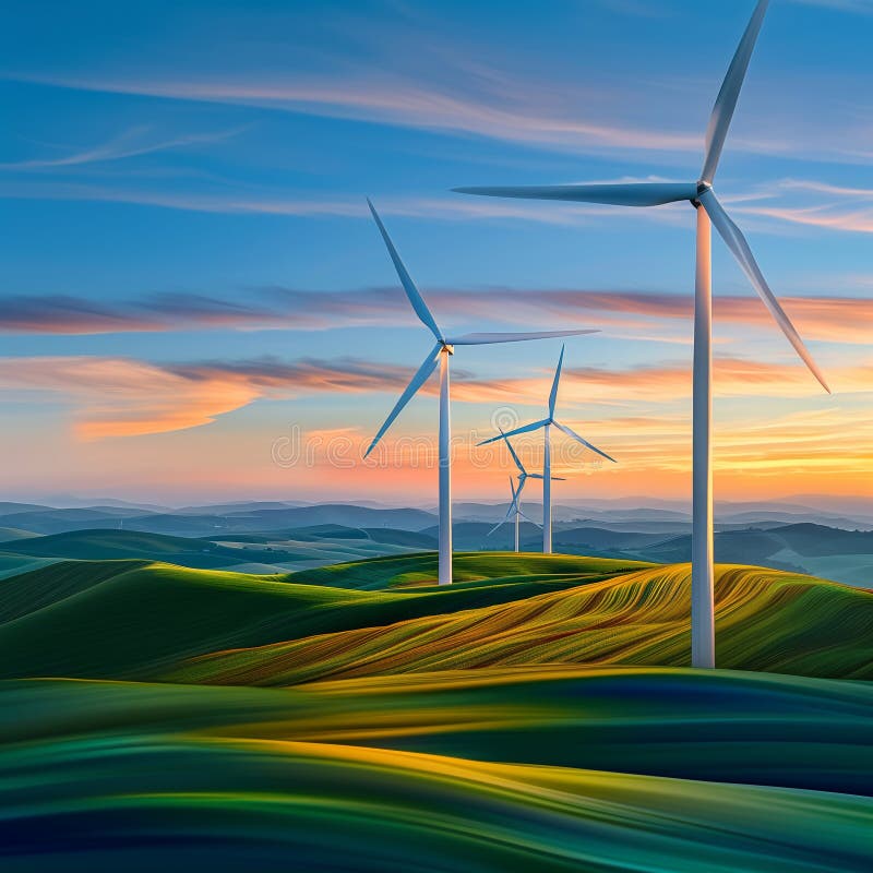 Landscape with Wind Farm with Multiple Wind Turbines, Renewable Green ...