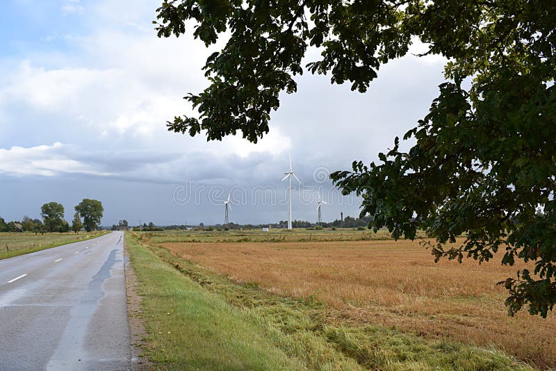 Landscape with Wind Turbines on the Plain Stock Image - Image of clouds ...