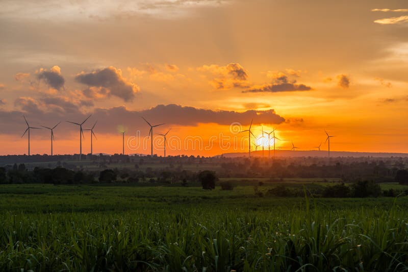 Landscape Windmill on a Mountain with Vast Meadows at Sunset ...
