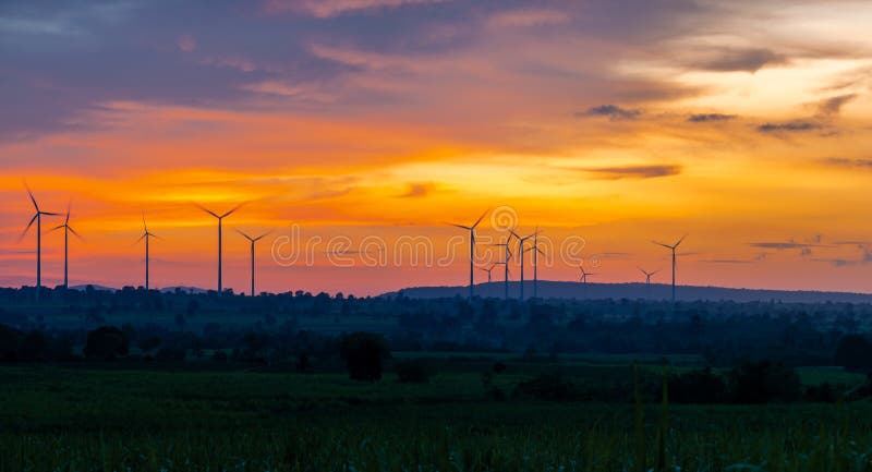 Landscape Windmill on a Mountain with Vast Meadows at Sunset ...