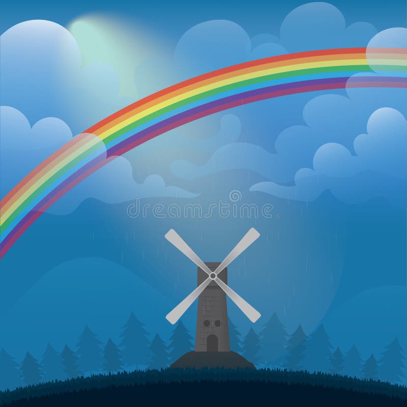 Landscape with Windmill. Vector Illustration Decorative Background ...