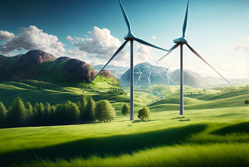 Landscape with Windmills. Renewable Electricity Technology Stock Image ...