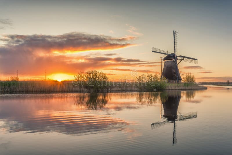 Landscape with Windmills and Sky Stock Image - Image of motion, stream ...