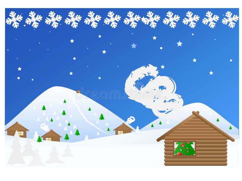 Landscape Winter Christmas Snowy Night. Stock Illustration ...
