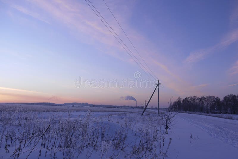 Landscape of Winter Evening Stock Photo - Image of landscape, covered ...