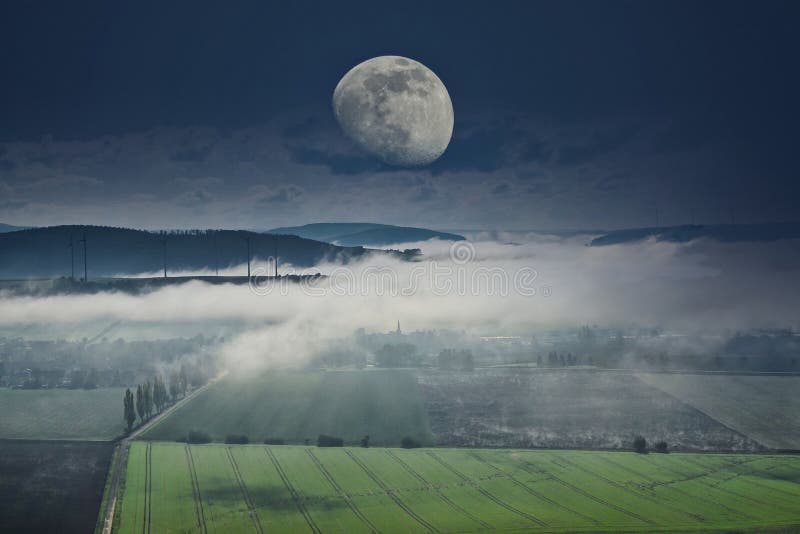 Landscape in Winter with Moon and Snow at Night Stock Image - Image of ...