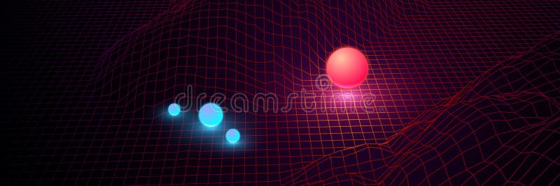Landscape with Wireframe Grid of 80s Styled Retro Computer Game Stock ...