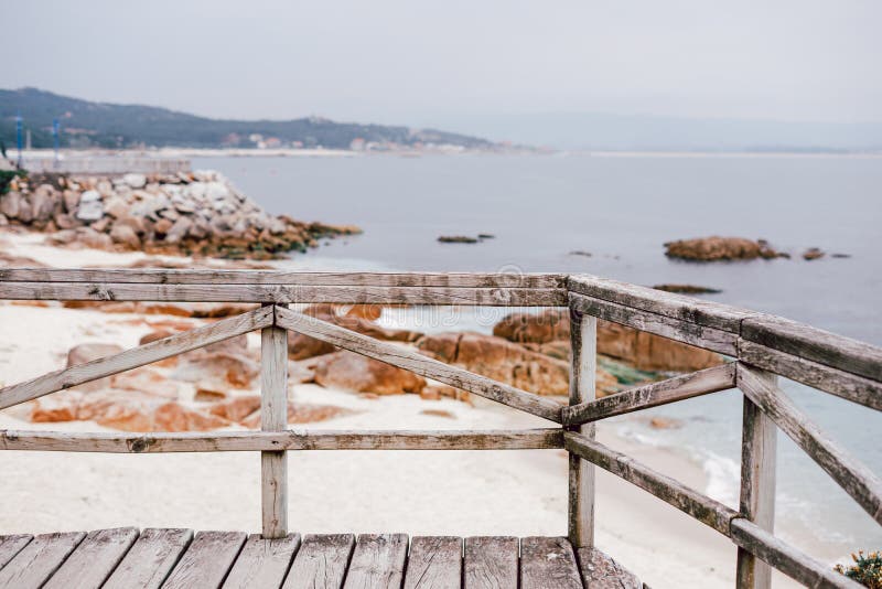 Landscape with a Wood Platform with Railing and the Coastline Stock ...