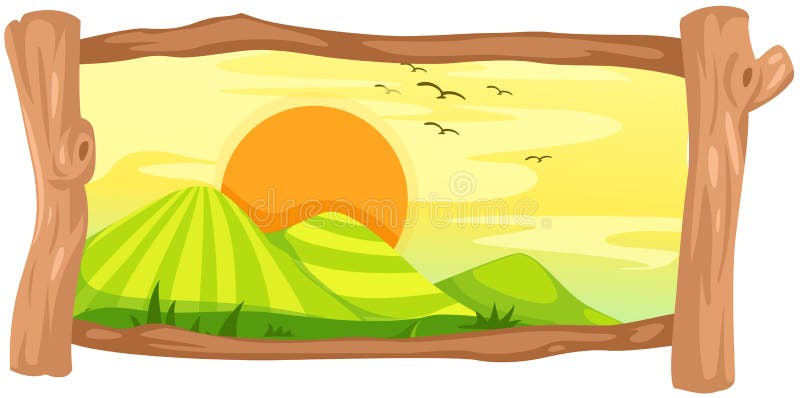 Landscape in wooden frame stock vector. Illustration of cartoon - 25328109