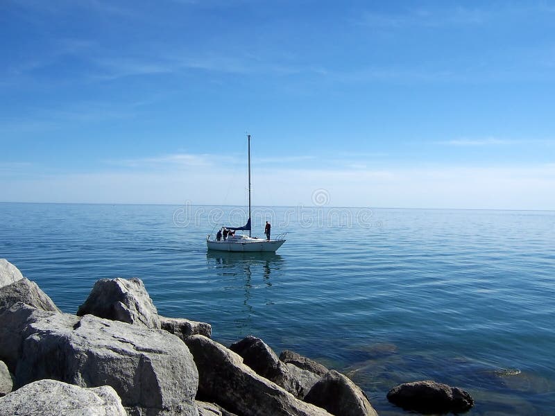 Landscape with Yacht stock image. Image of shadows, ocean - 4300163