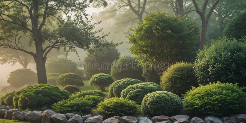 Landscaped Garden Shrubs Trees Rock Border Stock Photos - Free ...