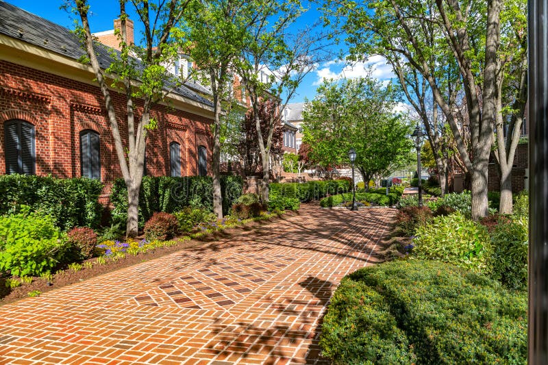 Landscaped Recreation Area in a Public Courtyard with a Red Brick ...