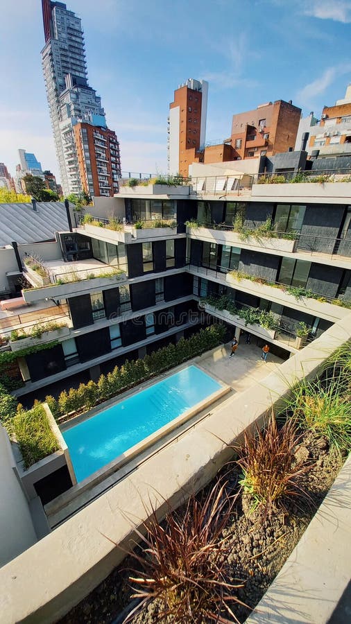 Landscaped Terrace, View of the Stadium, Overlooking the City Stock ...