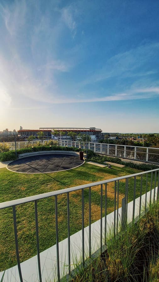 Landscaped Terrace, View of the Stadium, Overlooking the City Stock ...