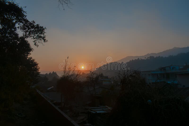Landscapes of House with Dusk and Sun Setting Stock Photo - Image of ...
