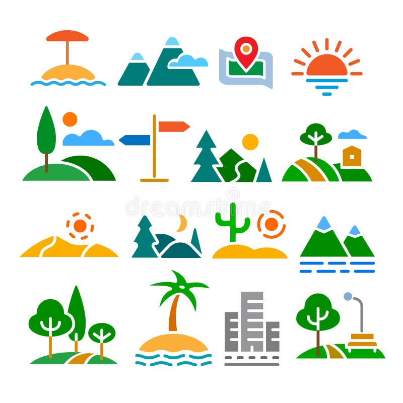 Landscapes icons set stock vector. Illustration of city - 177958038