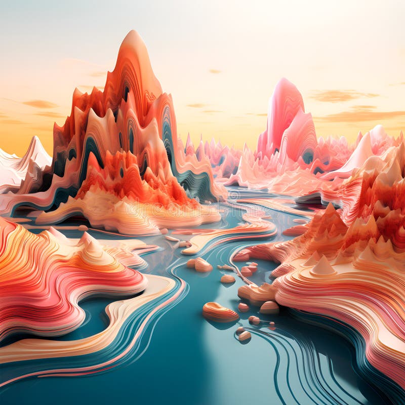 Landscapes Melt into Surreal and Fluid Forms Stock Illustration ...
