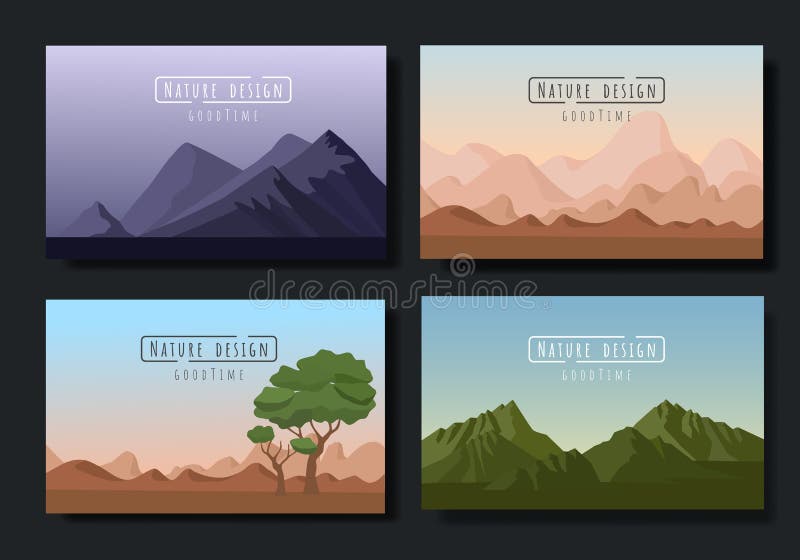Landscapes Vector Set Flat Style. Natural Wallpapers are a Minimalist ...
