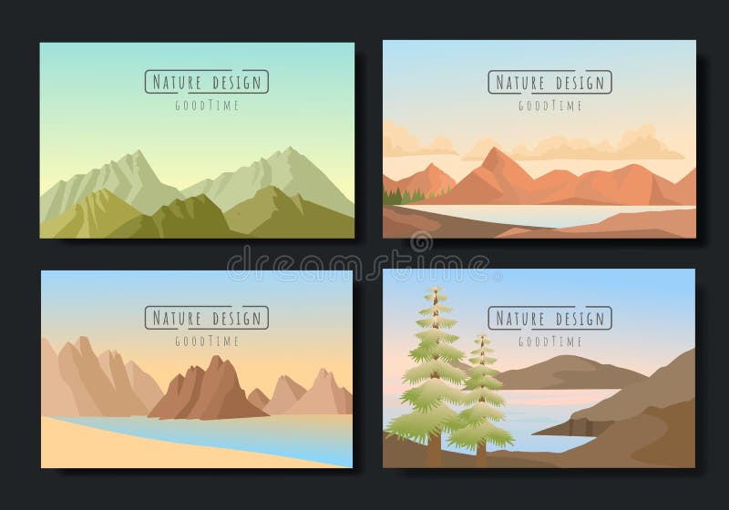 Landscapes Vector Set Flat Style. Natural Wallpapers are a Minimalist ...