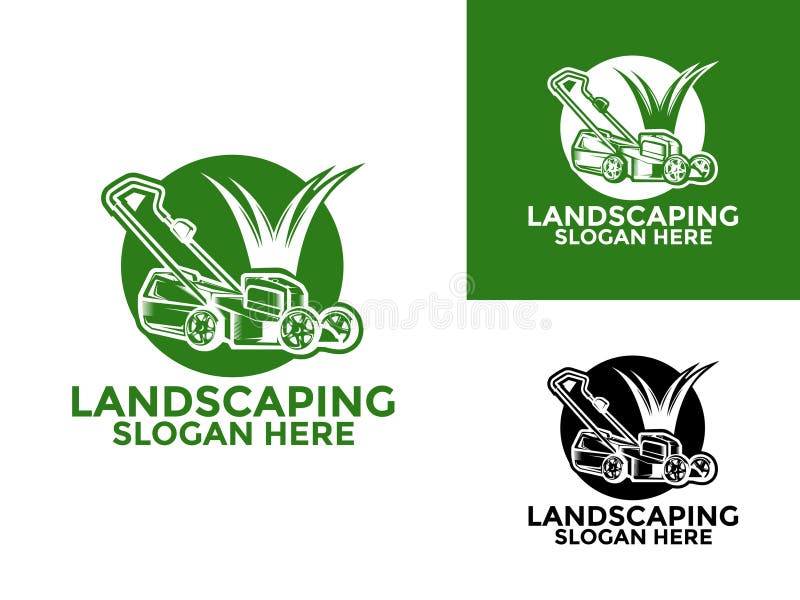 Landscaping Logo Design Vector, Lawn Mower and Service Illustration ...