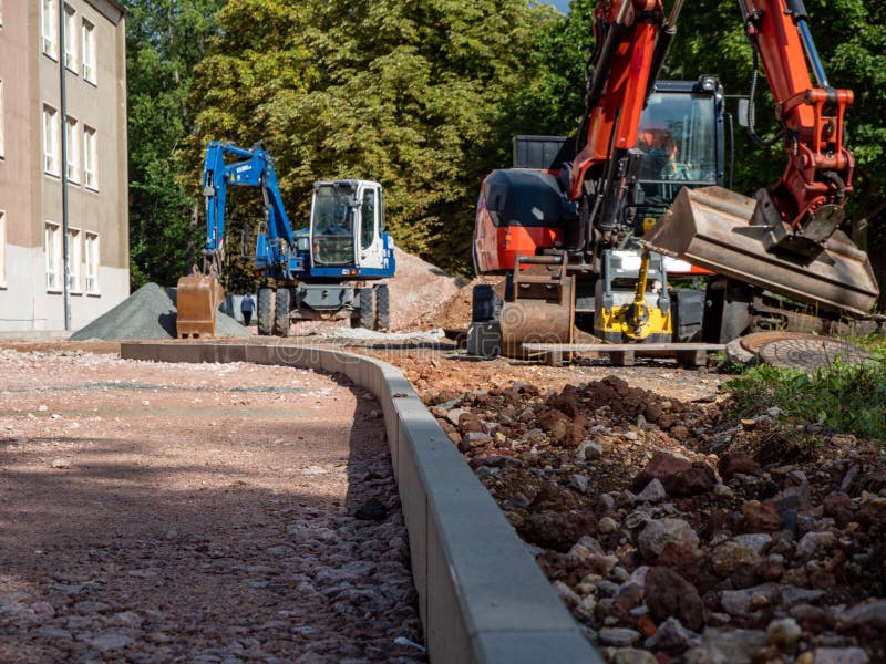 Landscaping Path Construction with Construction Machinery Editorial ...