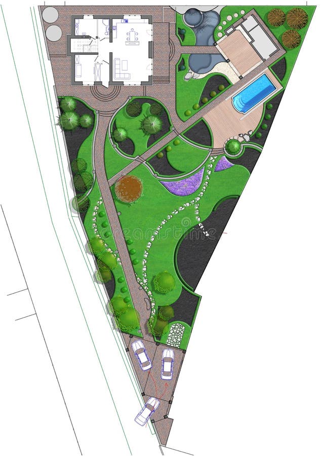 Landscaping Site Development Plan, 2D Sketch Stock Illustration ...