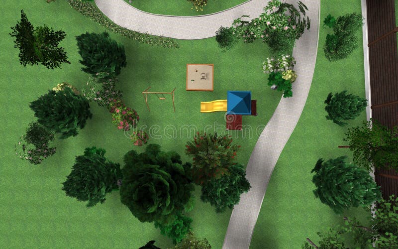 Small Garden Design. Landscape Composition of Plants, Lawn and Paths ...