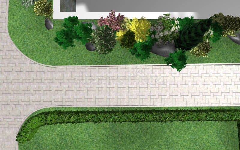 Small Garden Design. Landscape Composition of Plants, Lawn and Paths ...