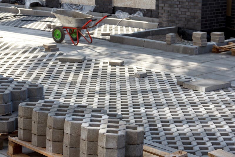 Grey Stone Block Paving stock image. Image of framework - 194678637