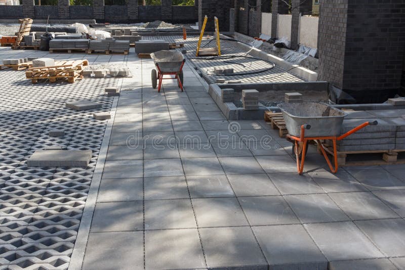 Grey Stone Block Paving stock image. Image of architecture - 194678647