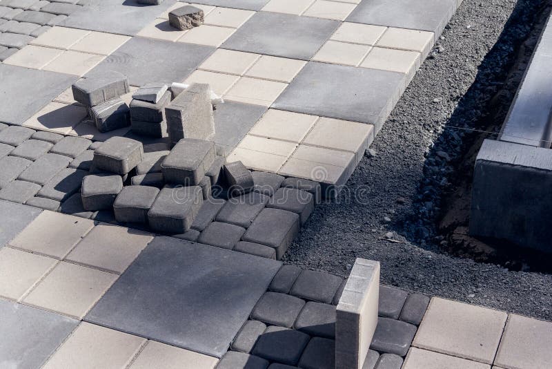 Grey Stone Block Paving stock image. Image of ground - 194678649