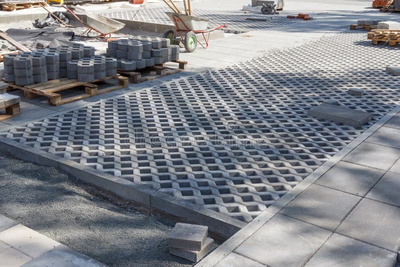 Grey Stone Block Paving stock image. Image of structure - 194678653