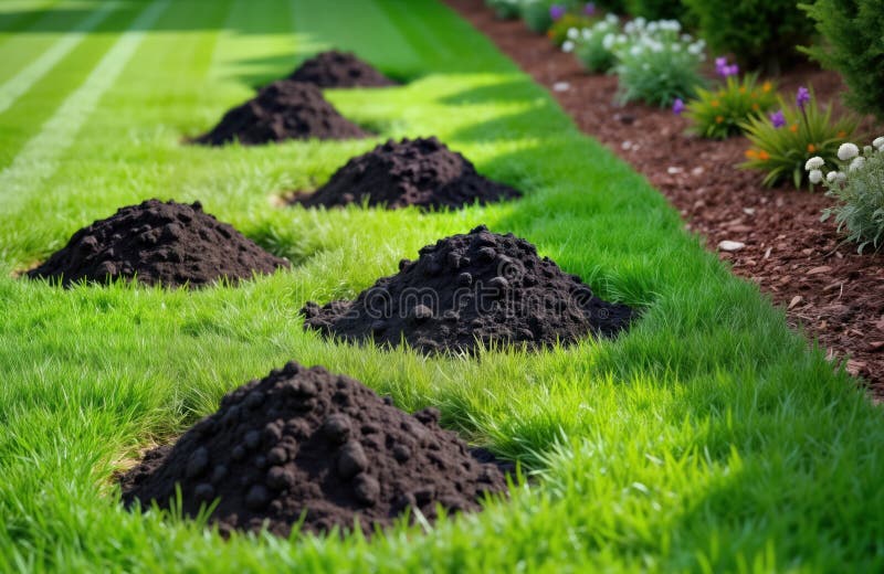 Landscaping Work in Progress. Dark Soil Piles Strategically Placed on ...