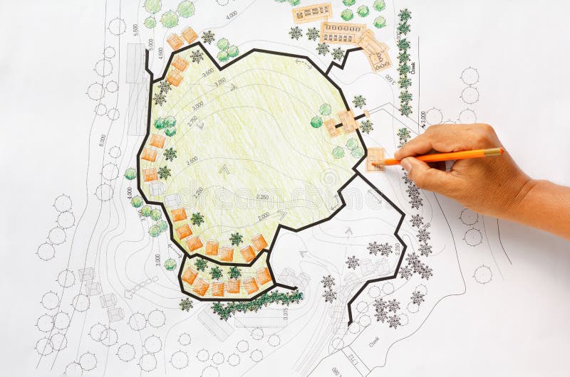 Landschapsarchitect Designing Op Het Plan Van De Plaatsanalyse Stock ...