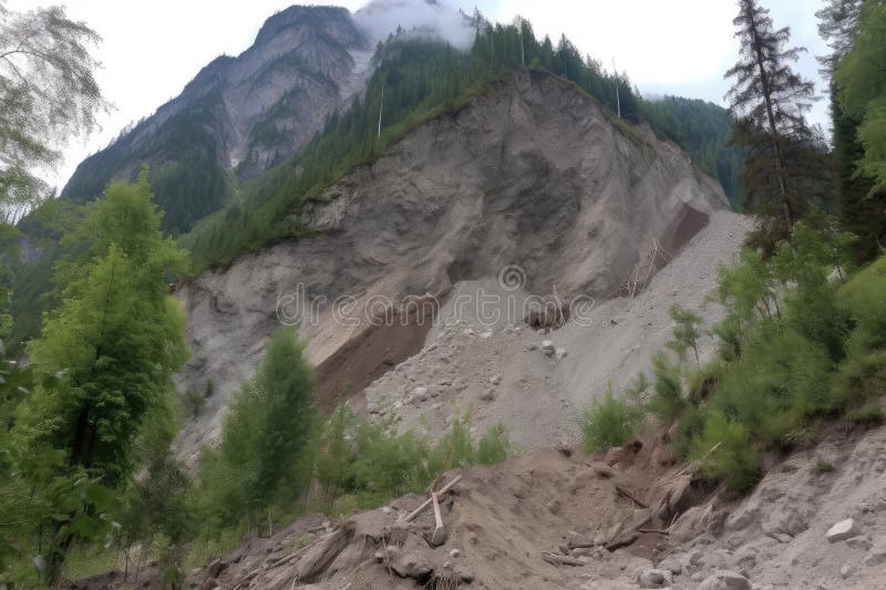 Landslide at the Base of a Mountain, with the Trees and Rocks on Its ...