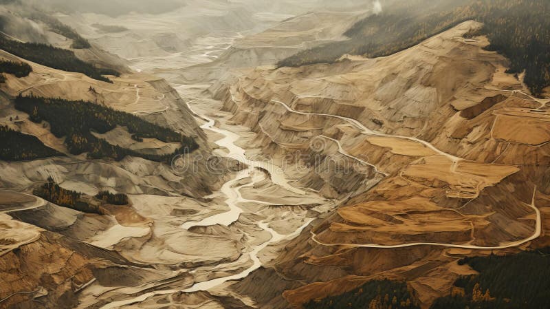 Landslide Aerial View with Flat Duotone Color Scheme Photography Stock ...