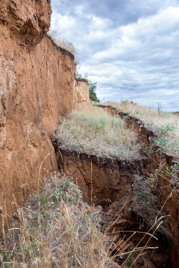 A Landslide with Cracks in the Soil, a Close Up. Stock Image - Image of ...